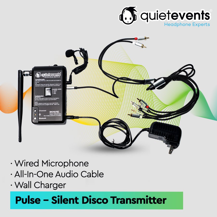 Pulse Party Bundle - 10 Headphones + 1 Transmitter Silent Disco Bundle ...